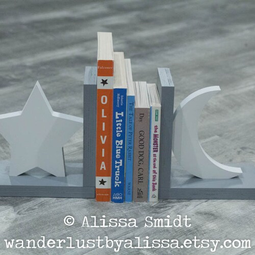 Star and Moon Bookends Custom Bookends Wooden Bookends - Etsy