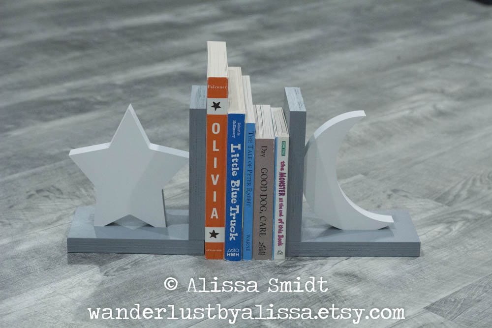 Star and Moon Bookends, Custom Bookends, Wooden Bookends - Custom ...