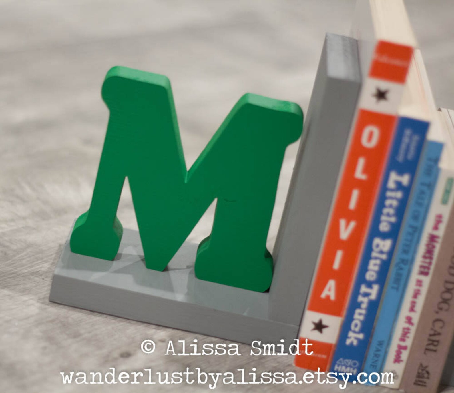 Initial Bookends Letter Bookends Green and Grey Gray Wooden - Etsy