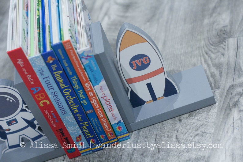 Astronaut and Rocket Wood Bookends Custom Created Space - Etsy