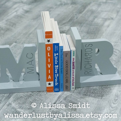 Engraved Letter Bookends Initial Bookends Wooden Custom - Etsy