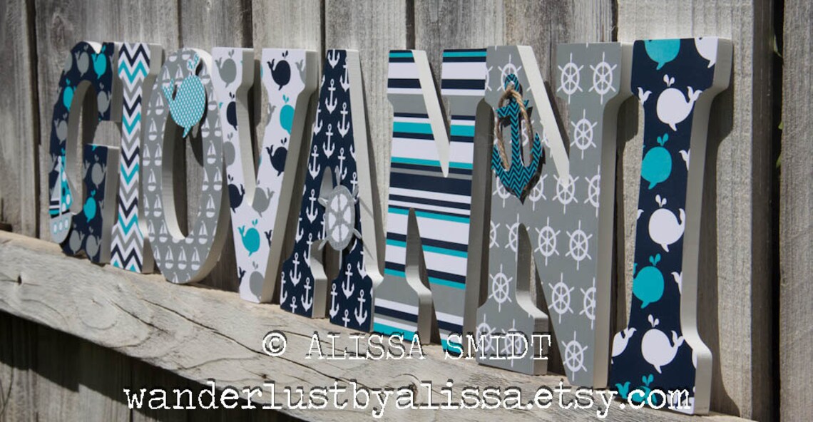 Nautical Nursery Letters Custom Wooden Letters Nautical - Etsy