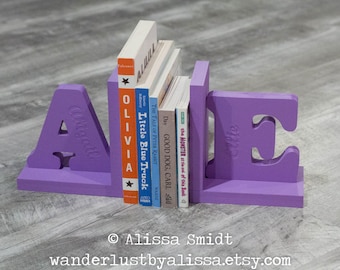 Engraved Letter Bookends Initial Bookends Wooden Custom | Etsy