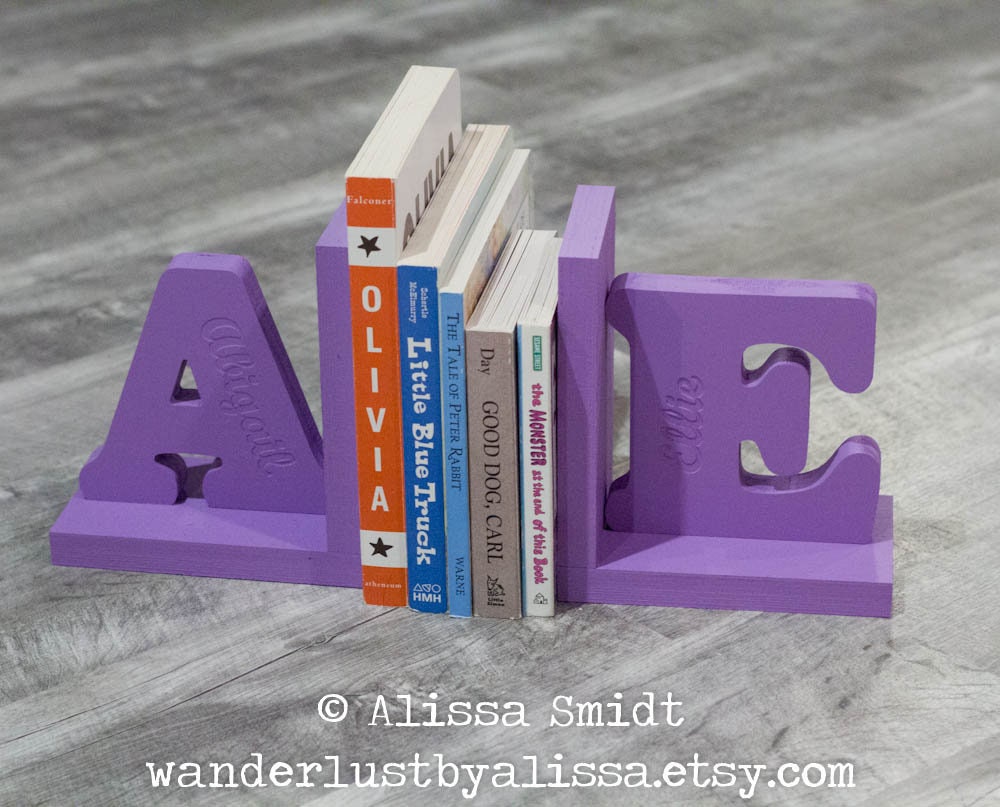 Engraved Lavender Purple Letter Bookends Initial Bookends | Etsy