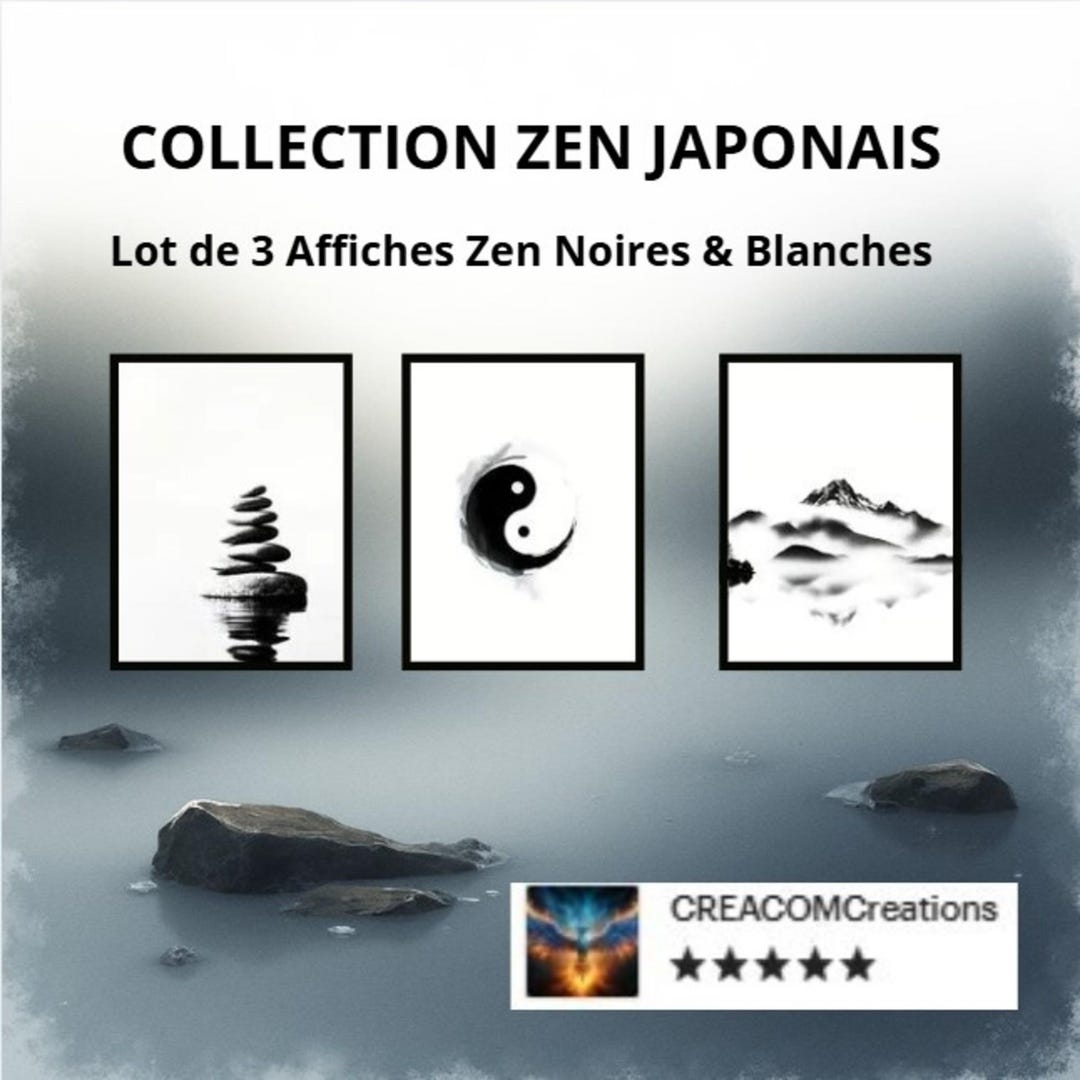 Set of 3 Black & White Japanese Zen Posters | Minimalist Spiritual Art ...