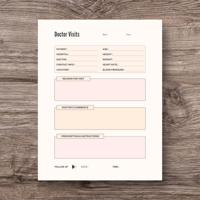 Doctor Visit Tracker Printable Medical Log Patient Information Sheet ...
