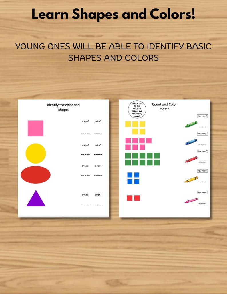 Preschool Math Worksheets: Counting, Color & Shape Matching (PDF ...