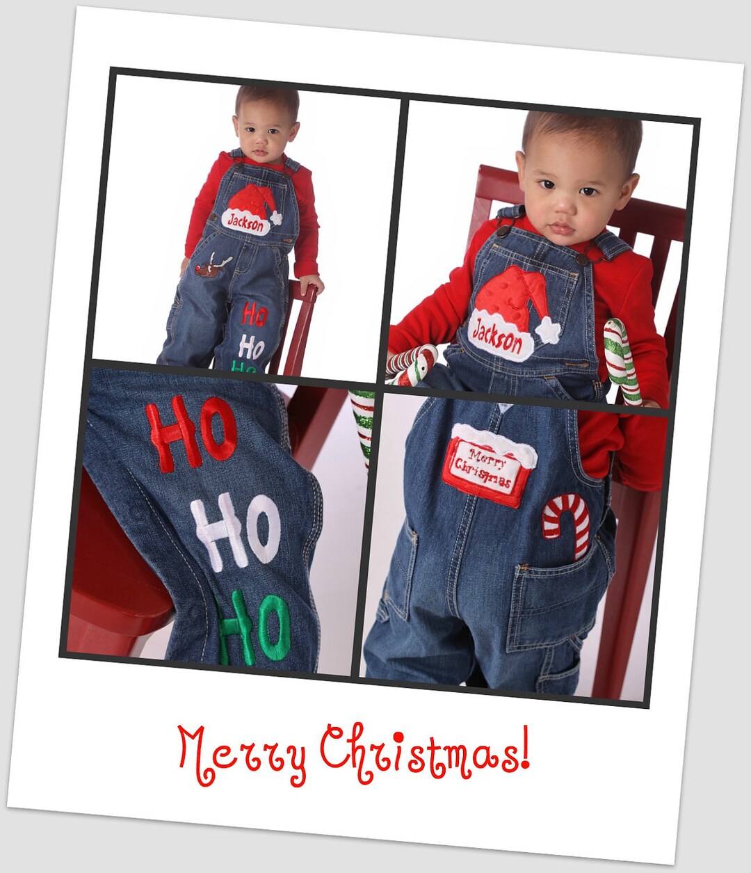 Personalized Christmas Overalls, Santa Applique Denim - Etsy