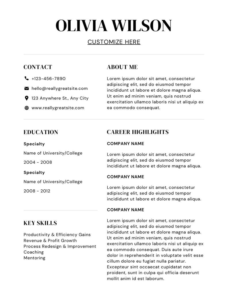 Customizable Resume - Etsy