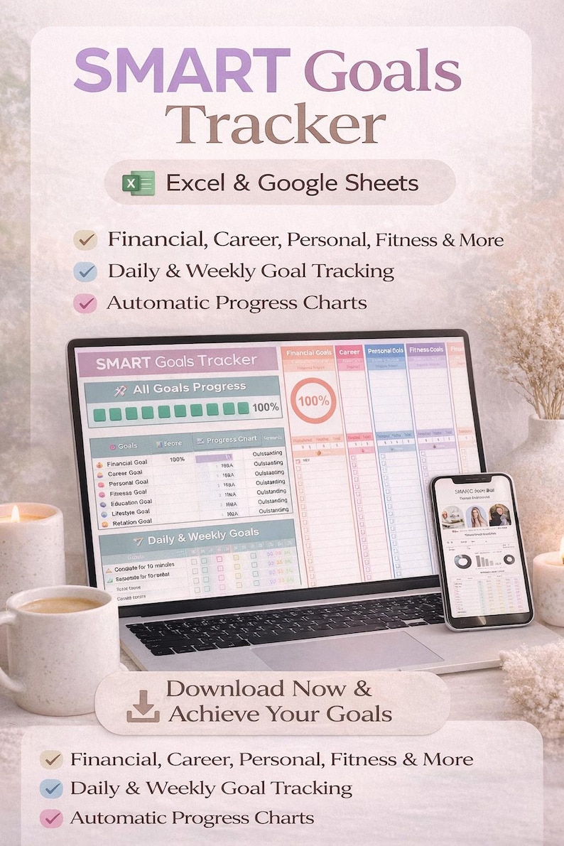 2026 Goal Tracker - SMART Goals Tracker: Excel & Google Sheets - Etsy