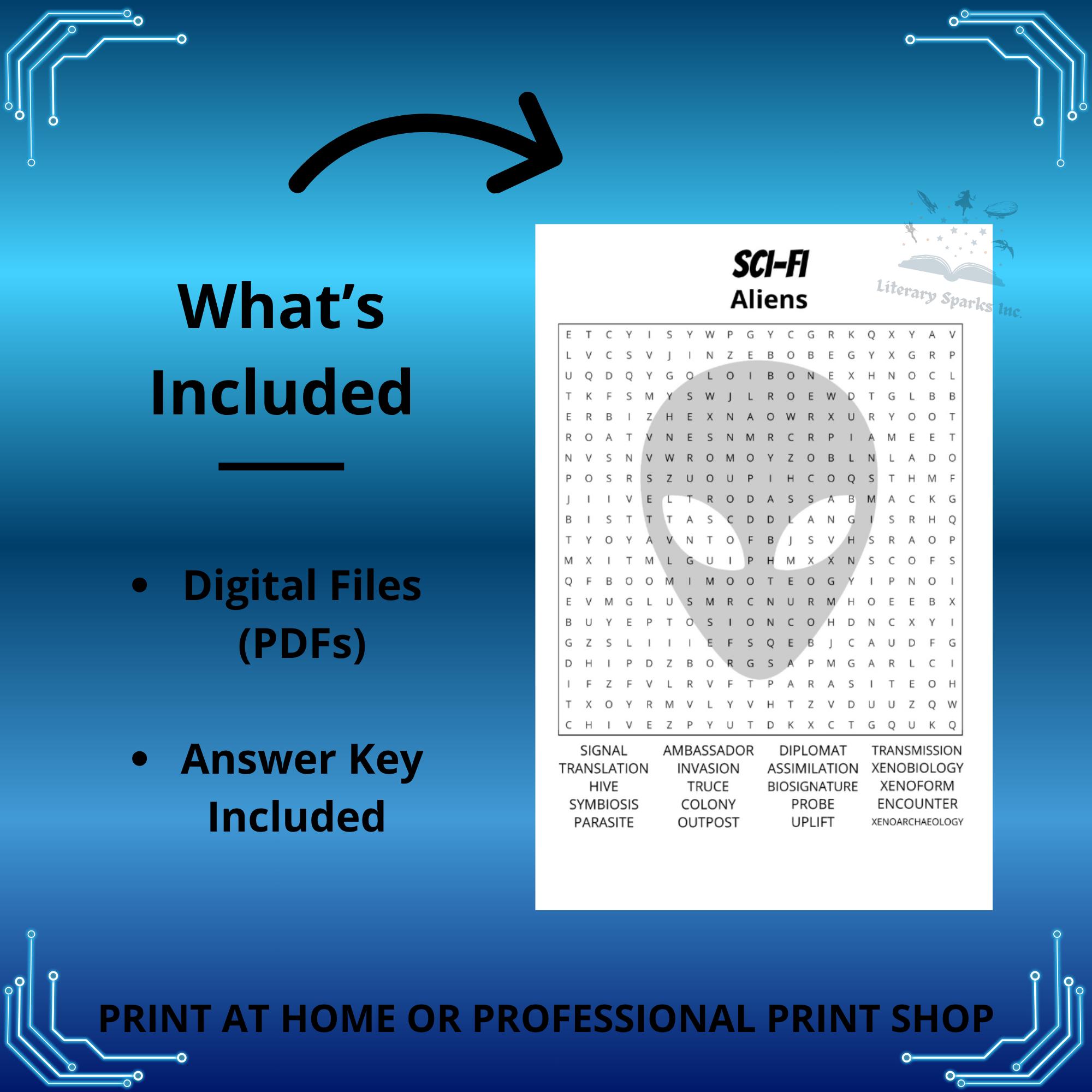 Sci-fi Word Search Puzzle Printable | Aliens | Sci-fi Worksheet ...