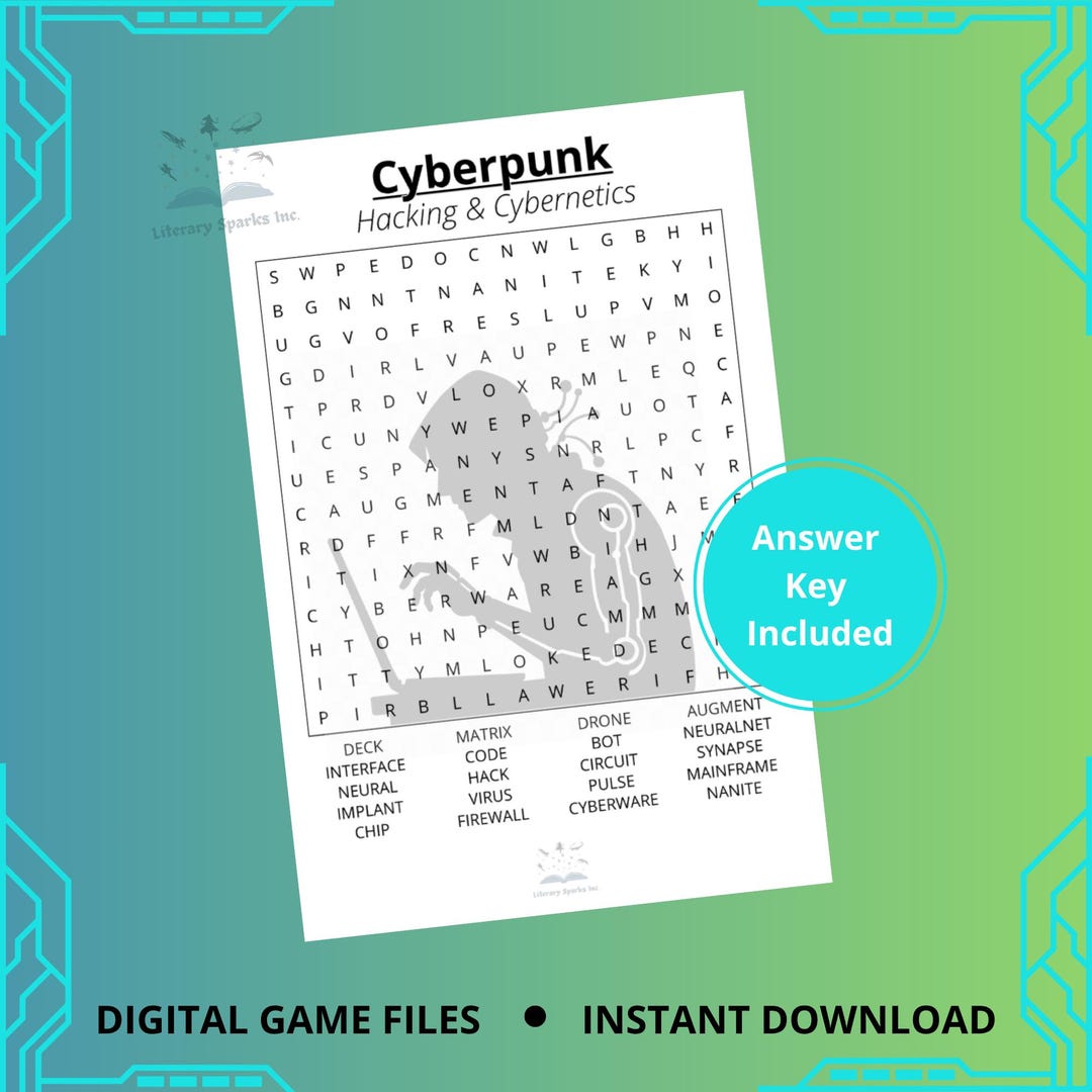 Cyberpunk Word Search Puzzle Printable | Hacking and Cybernetics | Sci ...