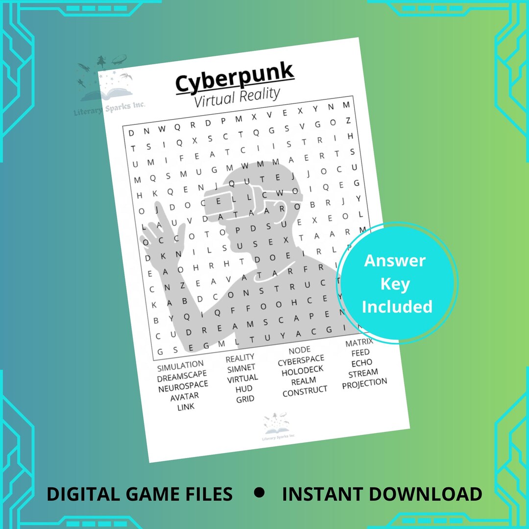 Cyberpunk Word Search Puzzle Printable | Virtual Reality | Sci Fi ...