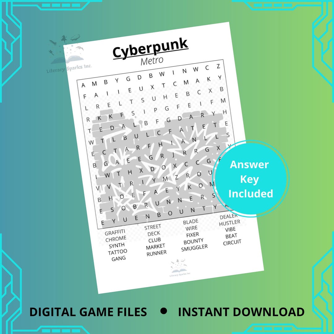 Cyberpunk Word Search Puzzle Printable | Metro | Sci Fi Worksheet ...
