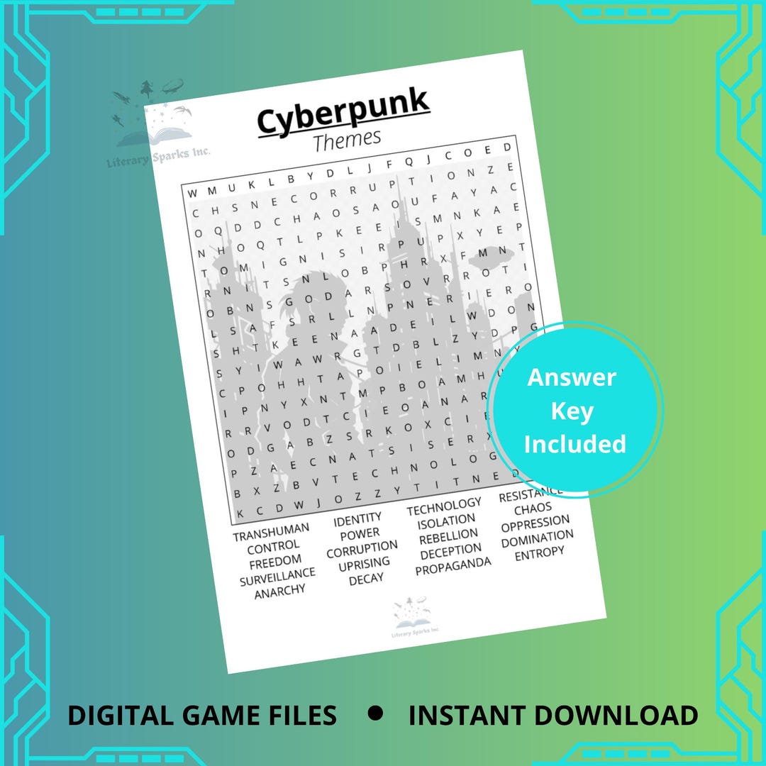 Cyberpunk Word Search Puzzle Printable | Themes | Sci Fi Worksheet ...