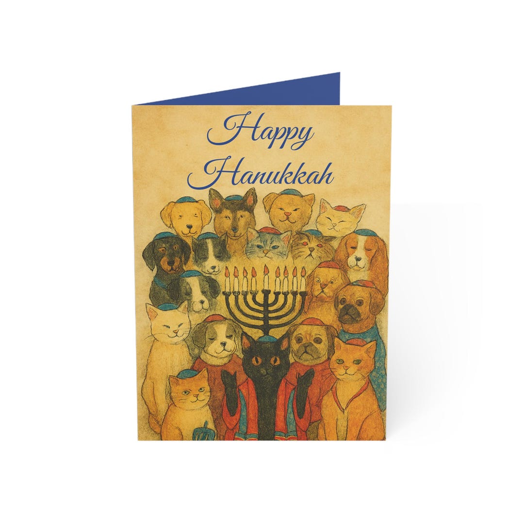 Cat and Dog Hanukkah Greeting Cards, Pet Lovers Chanukah Card Set - Etsy