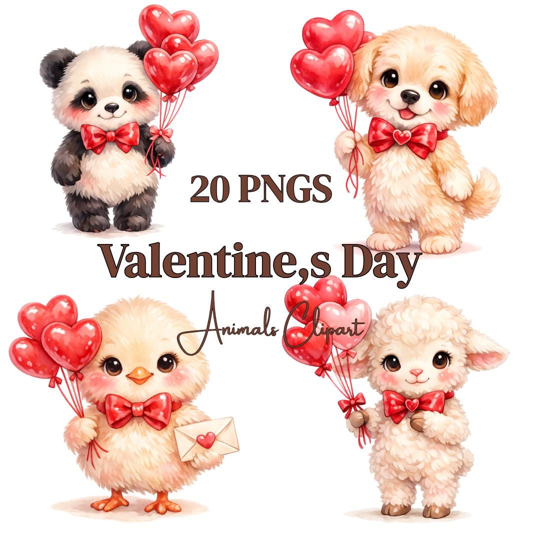 Valentine Animal Clipart Bundle, Valentine Stickers PNG, Digital ...