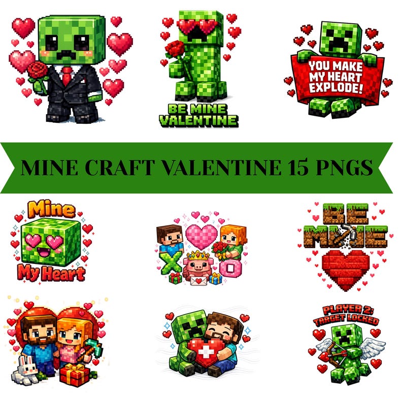 Imágenes PNG de San Valentín de Minecraft, imágenes prediseñadas de San Valentín de Minecraft ...