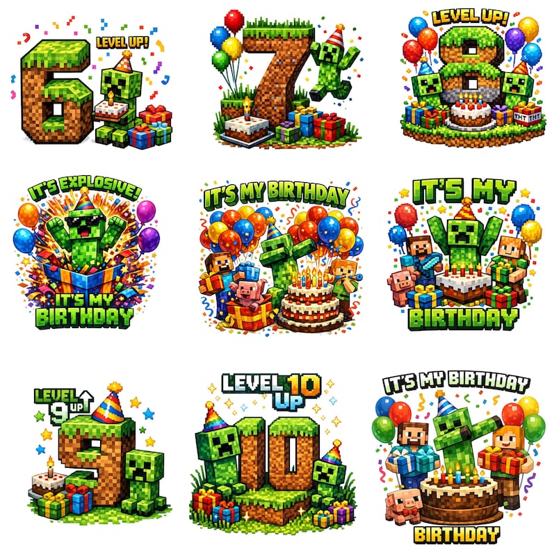 Gamer Birthday Clipart PNG Set, Pixel Age Design, Kids Party Art ...