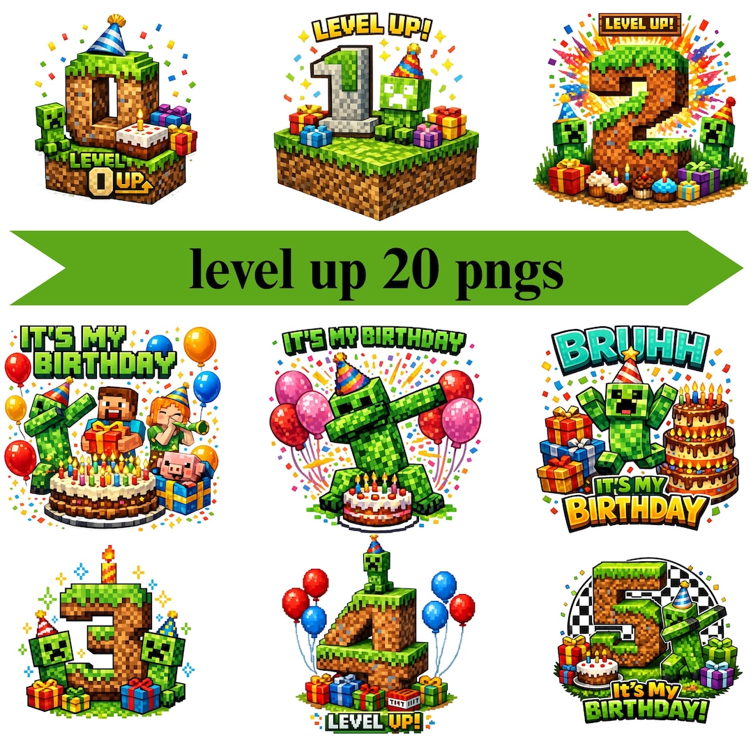 Gamer Birthday Clipart PNG Set, Pixel Age Design, Kids Party Art ...