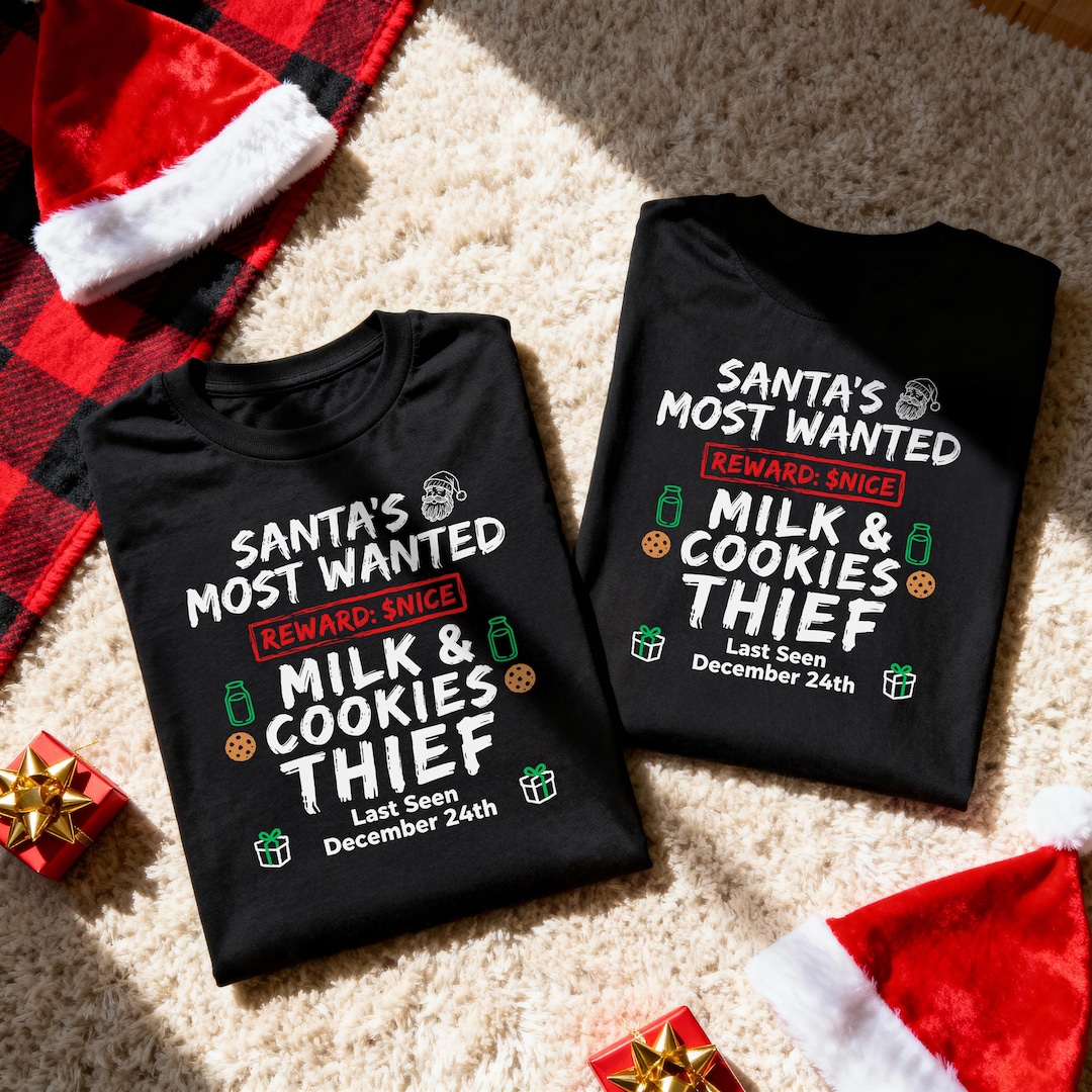 Santa's Most Wanted Milk and Cookies Thief Shirt, Christmas Reward ...