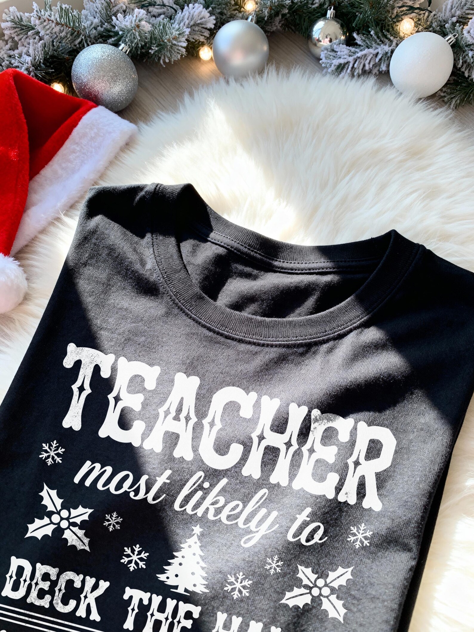 Teacher Most Likely to Deck the Halls With Knowledge Shirt, Christmas Classroom Tee, Fun Holiday ...