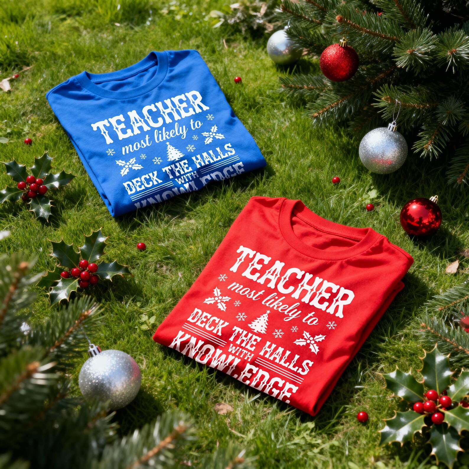 Teacher Most Likely to Deck the Halls With Knowledge Shirt, Christmas Classroom Tee, Fun Holiday ...