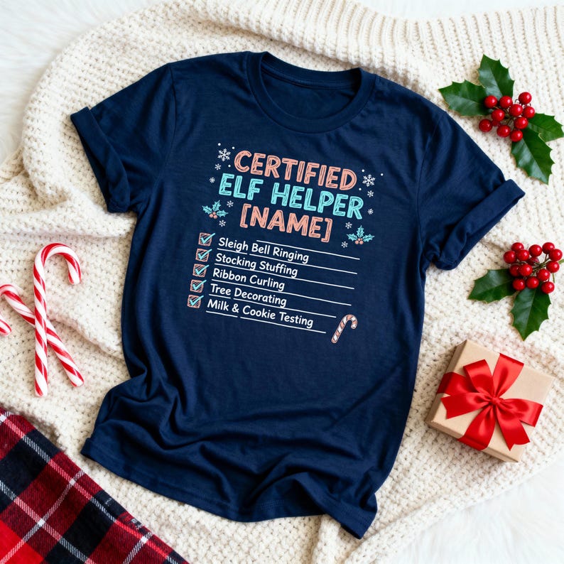 Certified Elf Helper Custom Name Shirt, Cute Christmas Checklist Elf ...