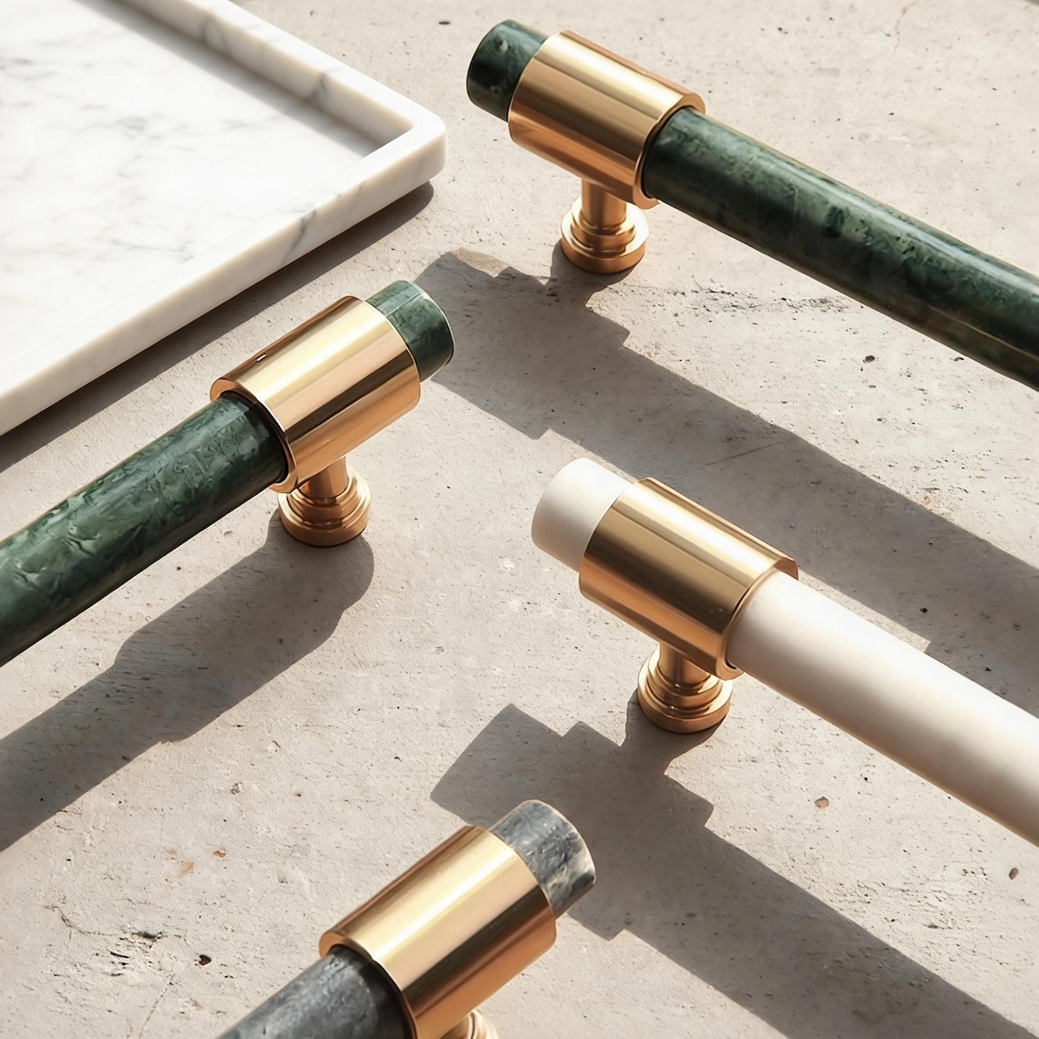 Modern Stone & Brass Cabinet Handle - Minimalist Furniture Pull - Etsy