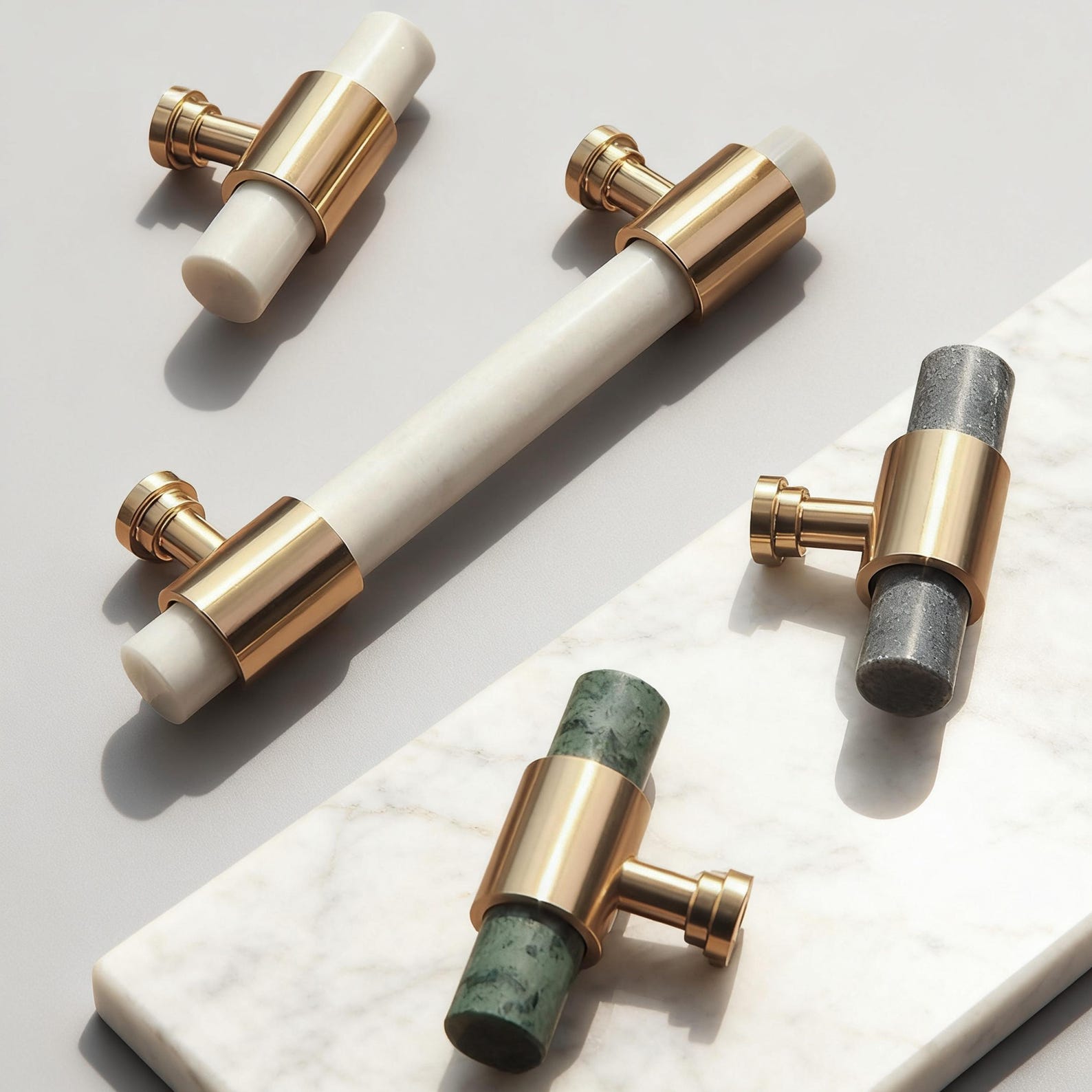 Modern Stone & Brass Cabinet Handle - Minimalist Furniture Pull - Etsy