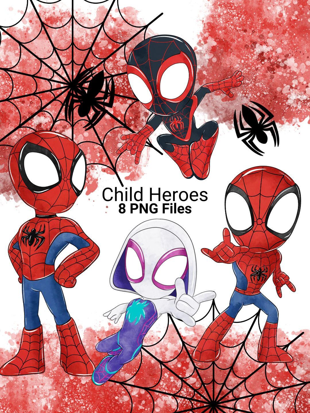 Child Heroes Watercolor Clipart Bundle Spider Kids Illustrations for ...