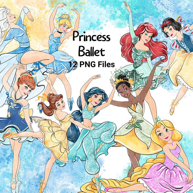 Princess Ballet Digital Clipart Png Bundle Watercolor Disney Character Art Instant Download ...