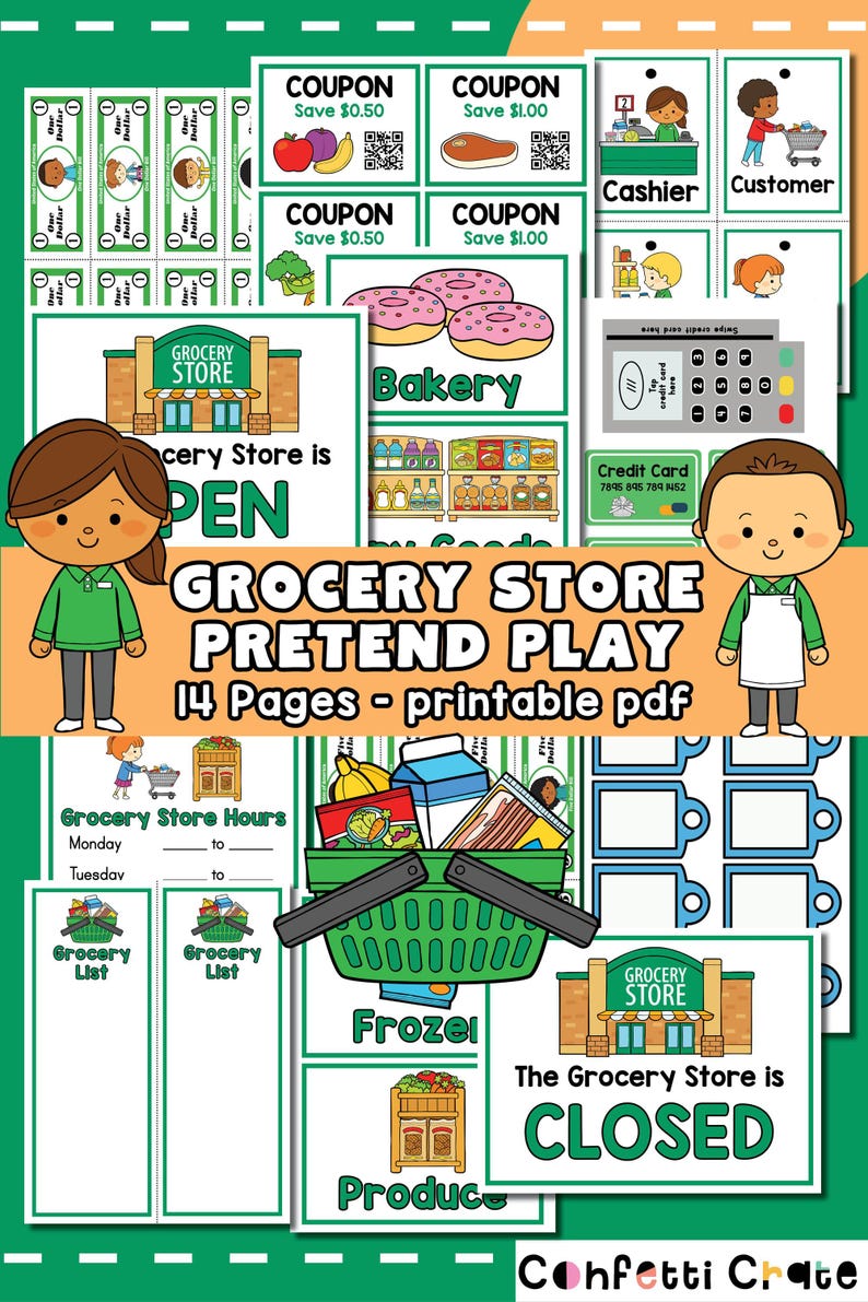 Grocery Store Pretend Dramatic Play Printables: 14-page Preschool ...