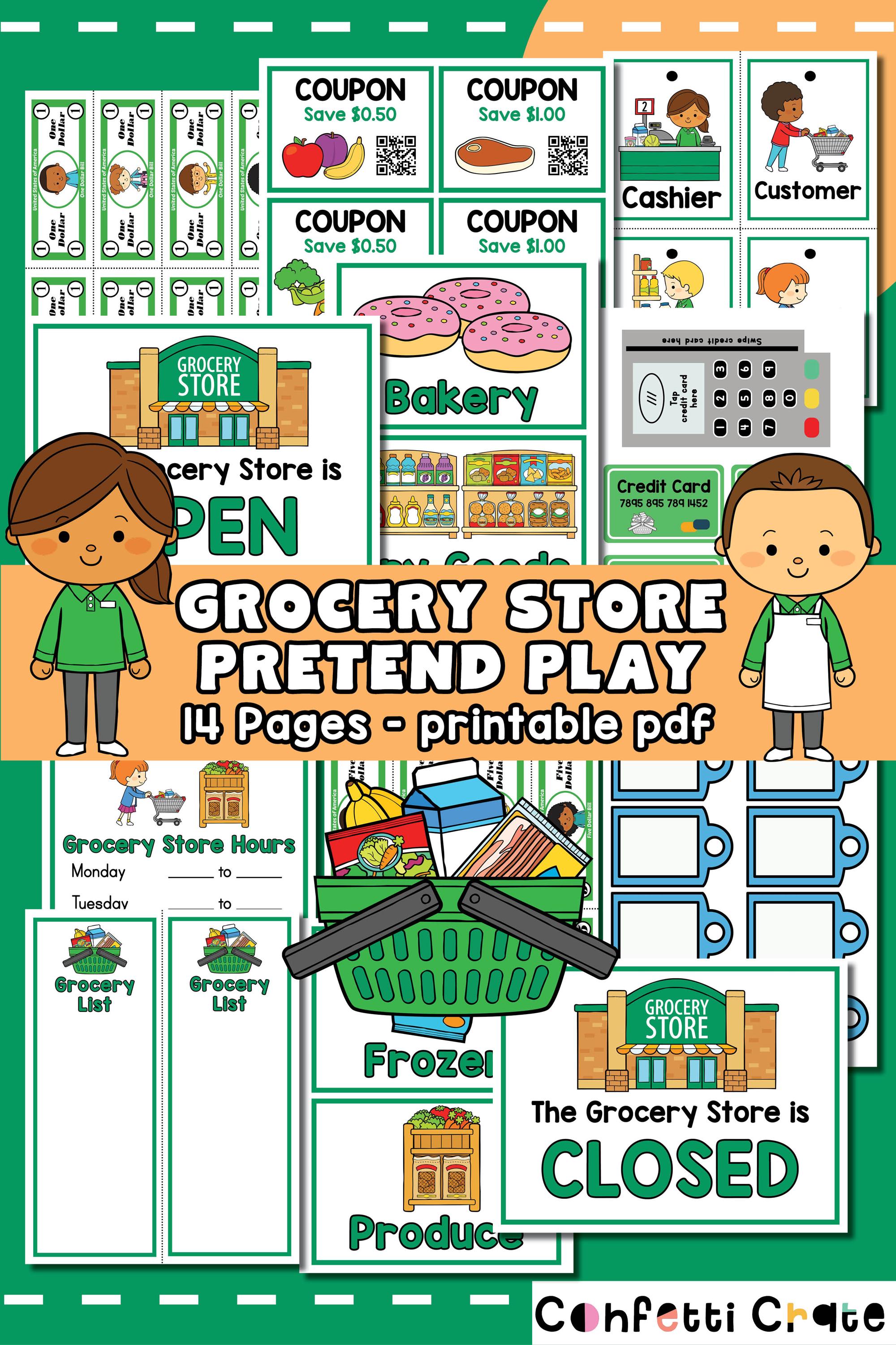 Grocery Store Pretend Dramatic Play Printables: 14-page Preschool ...