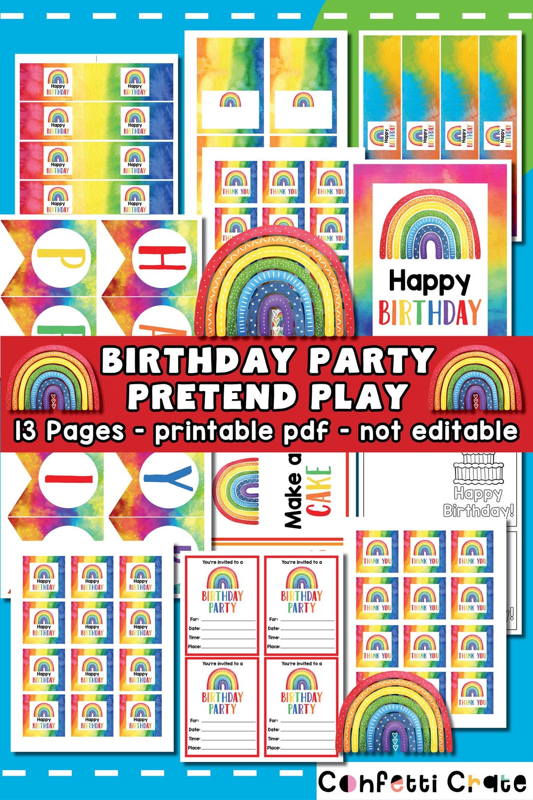 Birthday Party Pretend Play Printable Pack: Kids Birthday Decor (PDF ...