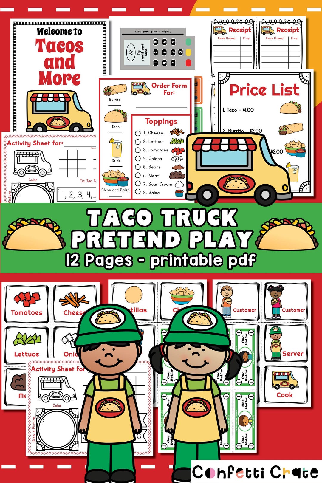Taco Truck Pretend Play Set: Toddler or Preschool Printable Activities ...