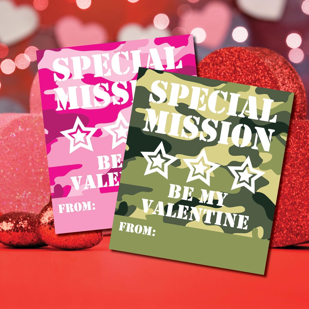 Camo Army Valentine Cards | “special Mission: Be My Valentine” | Pink ...