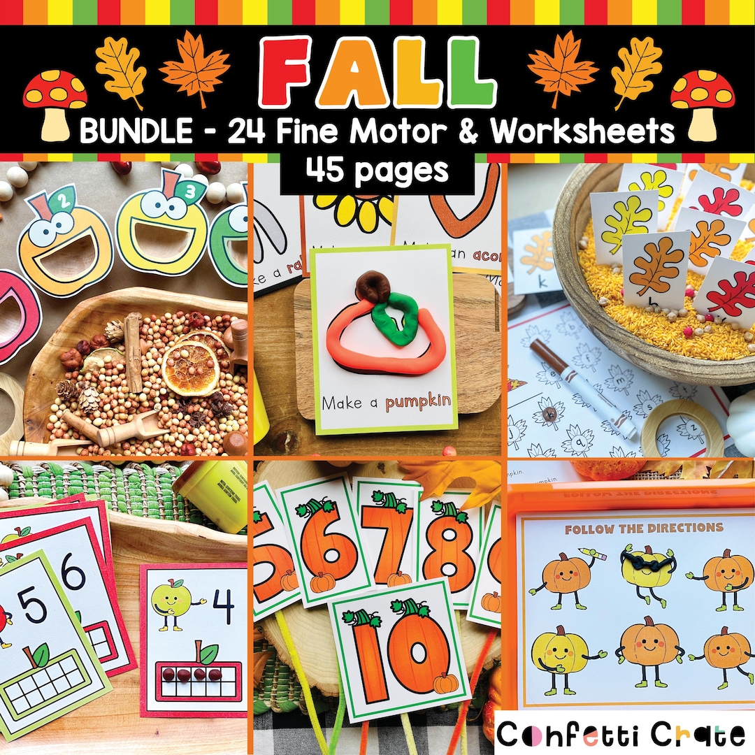 Preschool Fall Printable Activities Bundle, Homeschool, Playdough Mats ...