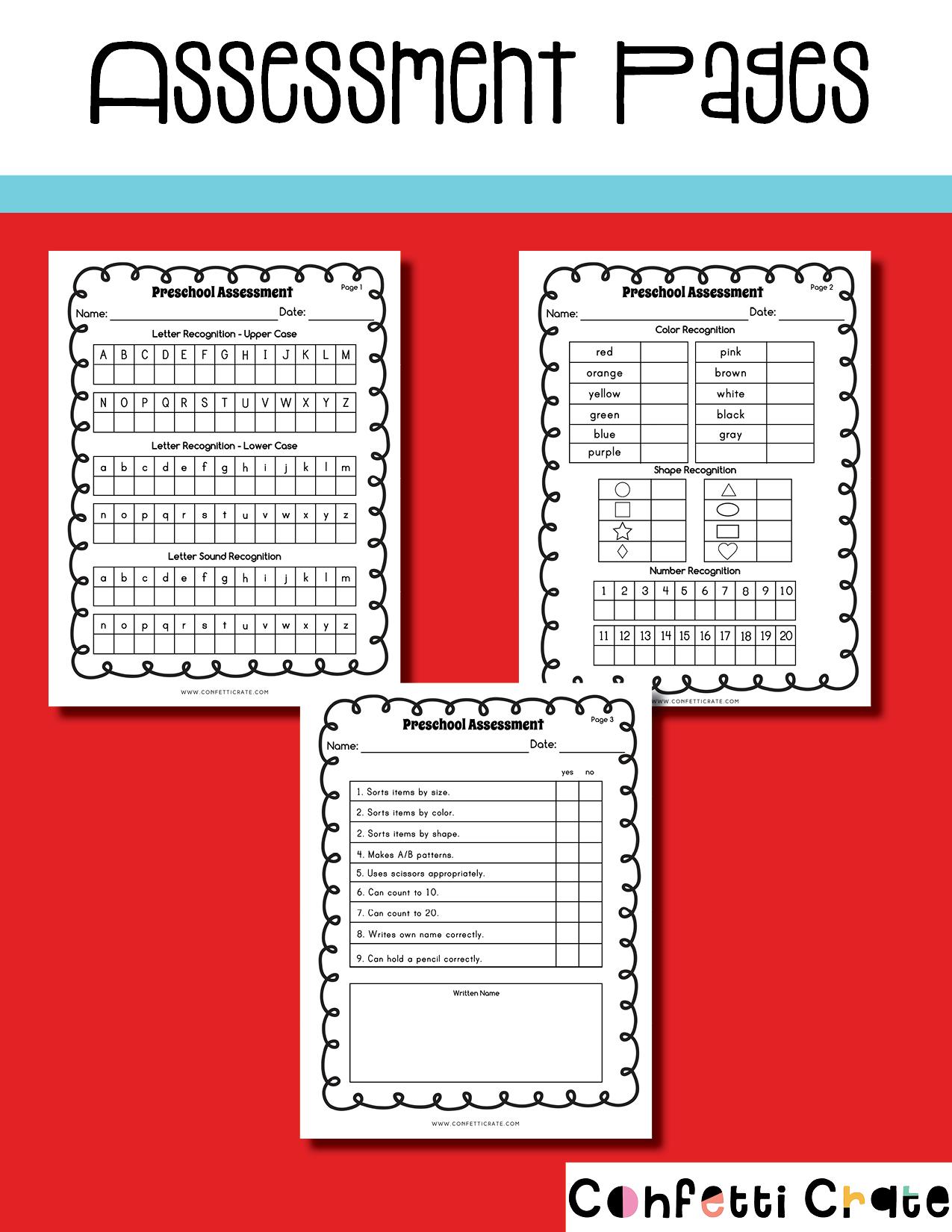 Preschool Assessment 3 Page Printable PDF - Etsy