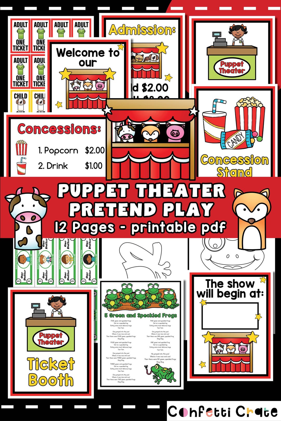 Puppet Theater Pretend Play Printables: Frog Puppets, Tickets (PDF) - Etsy