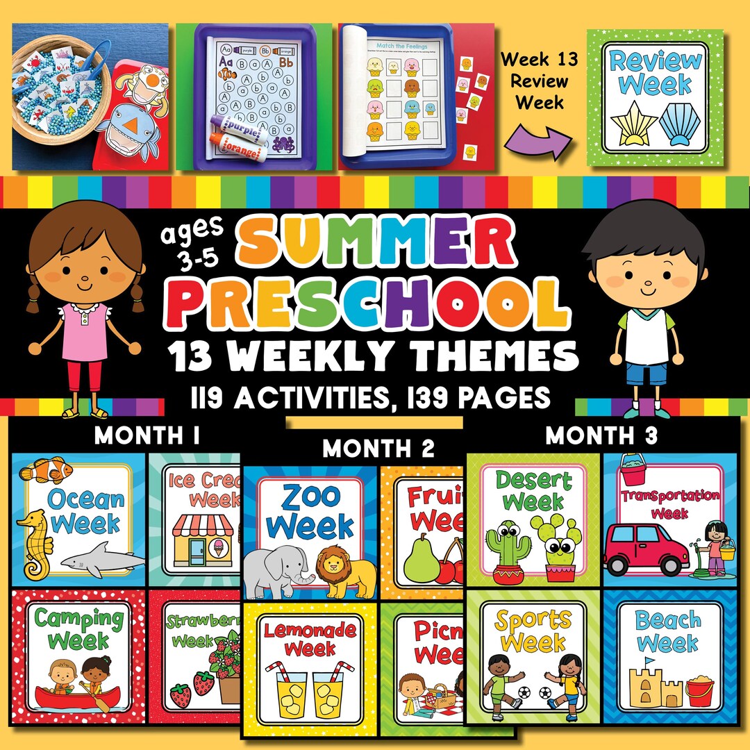 Summer Preschool Curriculum: Alphabet, Numbers, Shapes - Printable ...