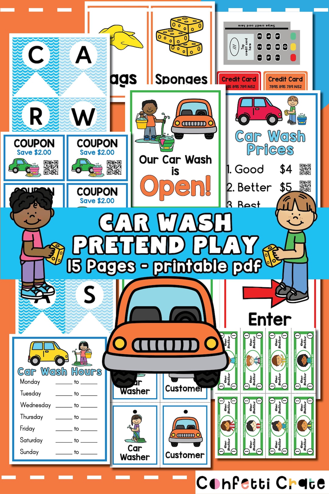 Car Wash Pretend Play Printable Pack: Dramatic Play for Preschool (PDF ...