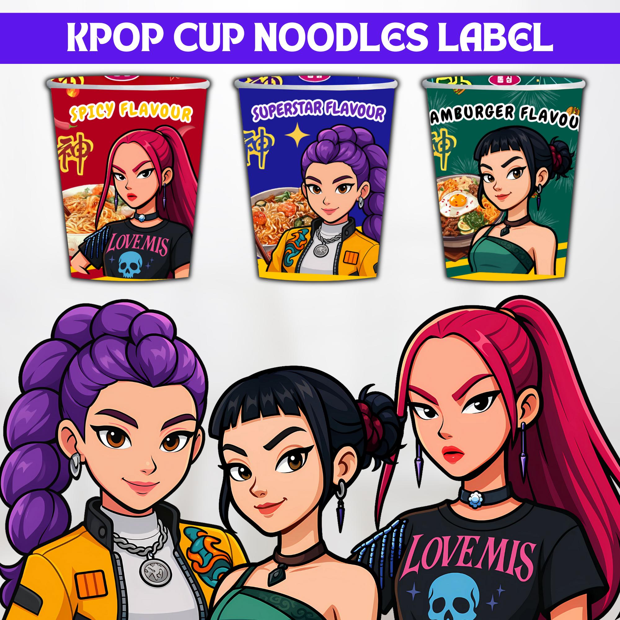 Kpop Demon Hunters, Cup Noodle Labels Ramyeon, Cosplay Party Huntrix ...