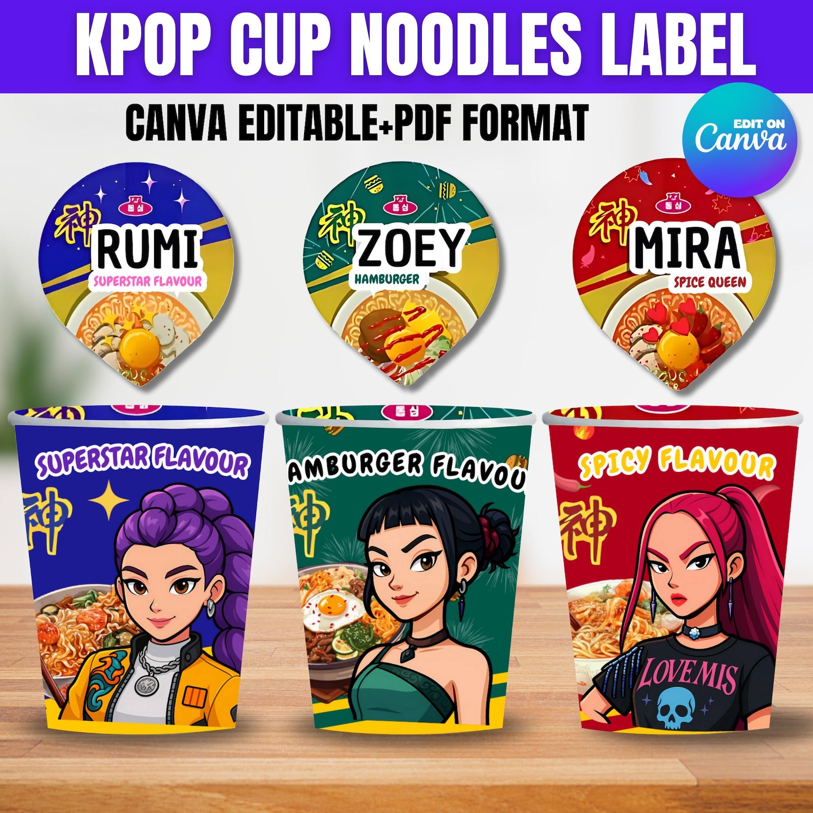 Kpop Demon Hunters, Cup Noodle Labels Ramyeon, Cosplay Party Huntrix ...