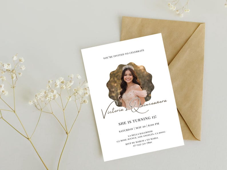 Editable Quinceañera Invitation, 15th Birthday Invite With Photo ...