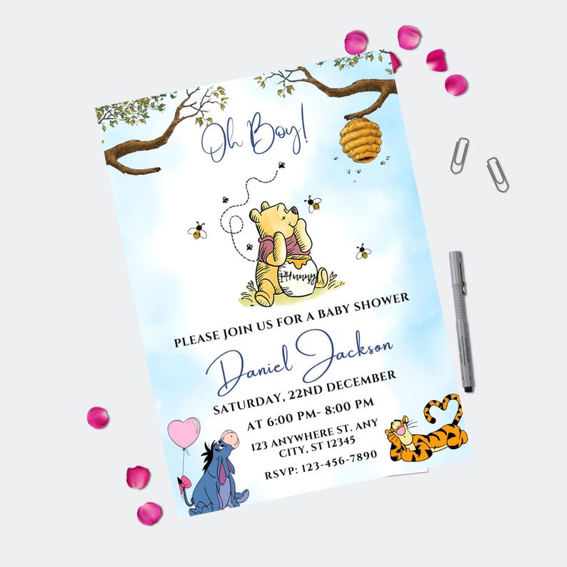 Editable Winnie the Pooh Baby Shower Invitation, Winnie the Pooh ...