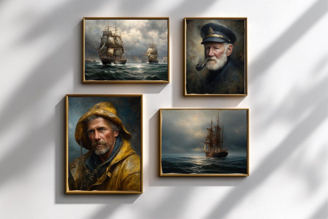 Vintage Nautical Gallery Wall Set of 4 | Moody Maritime Luxury Print ...