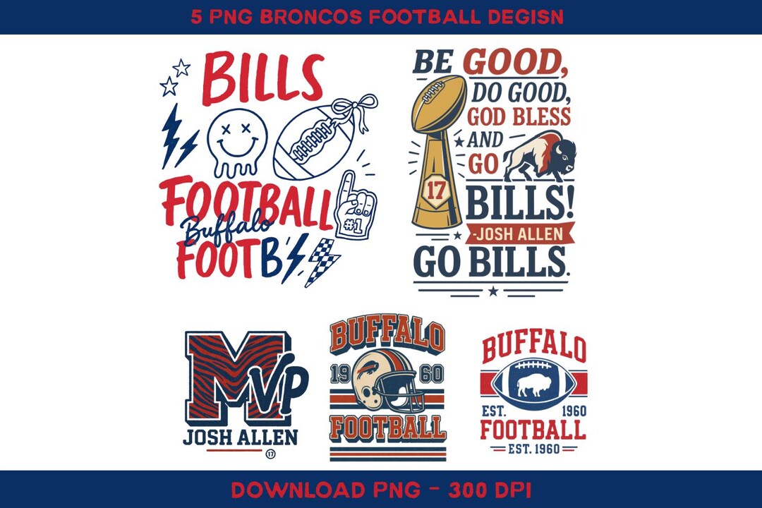 Buffalo Football Retro Clipart, Vintage Sports PNG Bundle, Red Blue ...