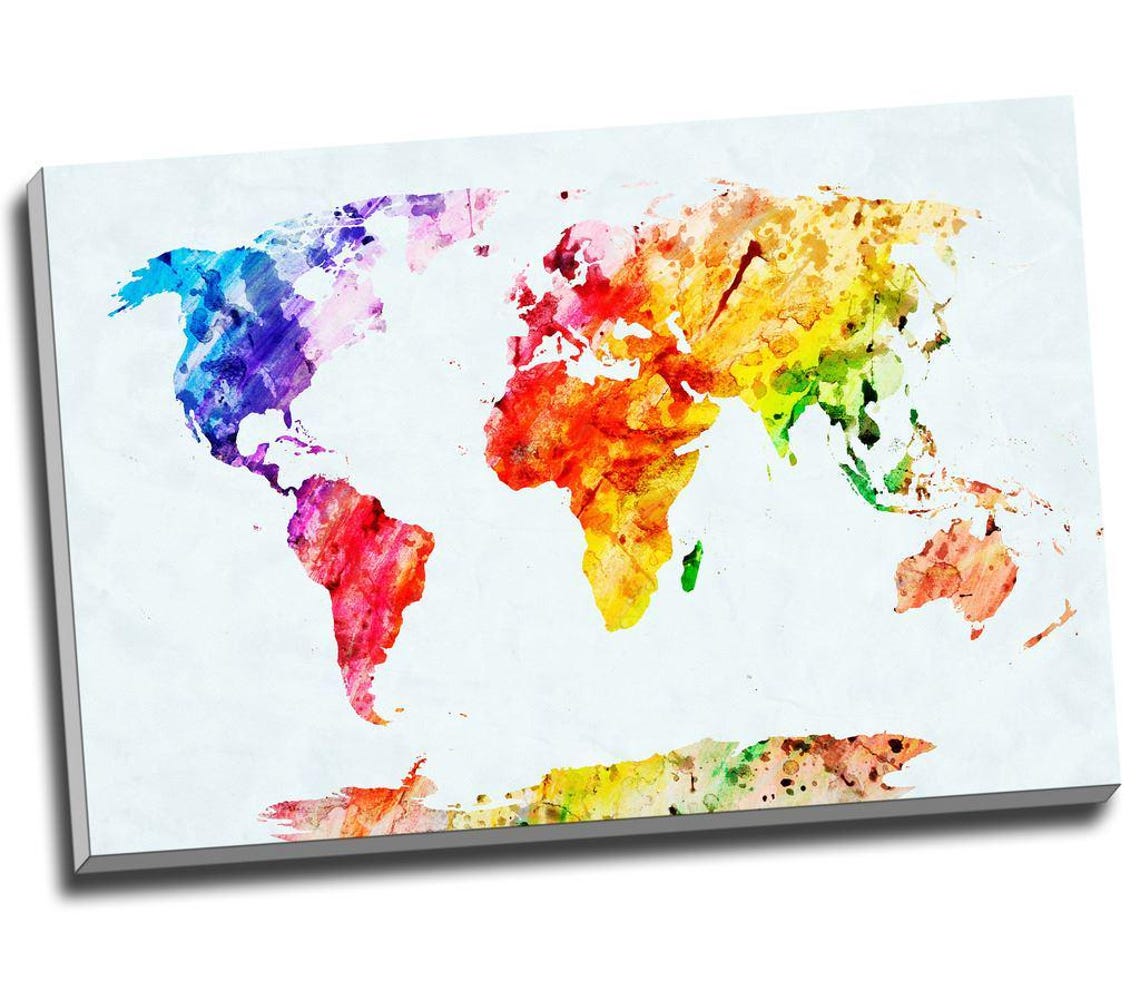 Watercolour Painting Map of the World Canvas Print Large A1 30x20" - Etsy