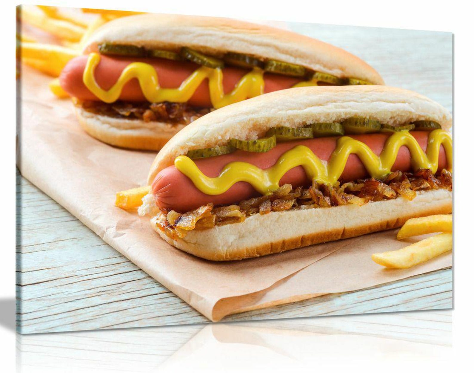 American Hot Dogs With Sausage Fast Food Takeway Canvas Wall Art ...
